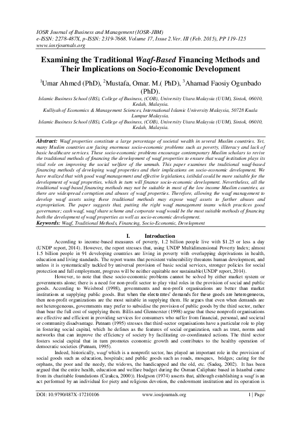 (PDF) Examining the Traditional Waqf-Based Financing Methods and Their Implications on Socio ...