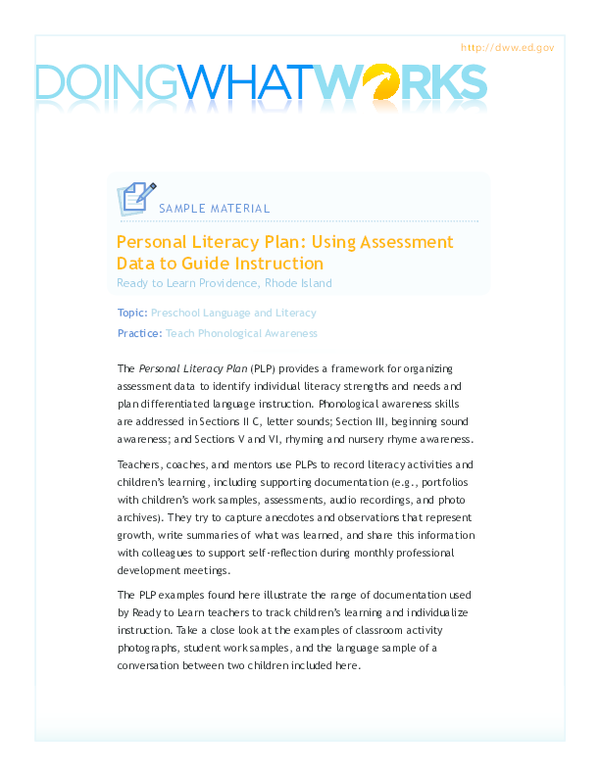 (PDF) Doing What Works: Personal Literacy Plans
