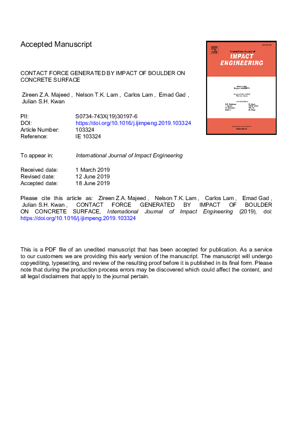 (PDF) Contact Force Generated by Impact of Boulder on Concrete Barriers