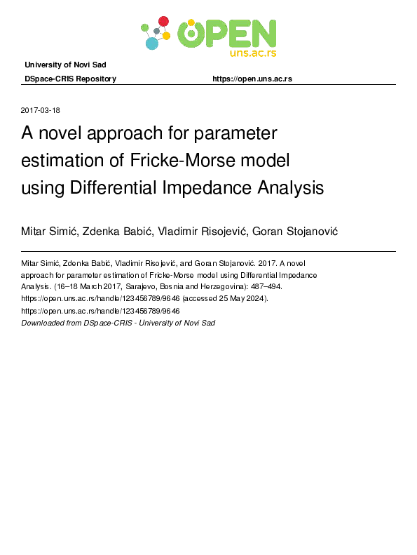 (PDF) A novel approach for parameter estimation of Fricke-Morse model using Differential ...