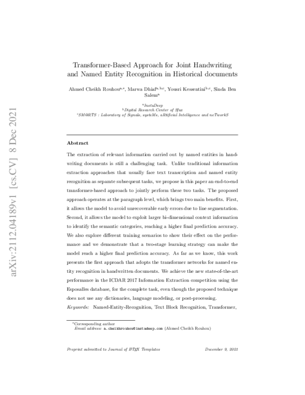 (PDF) Transformer-based approach for joint handwriting and named entity recognition in ...