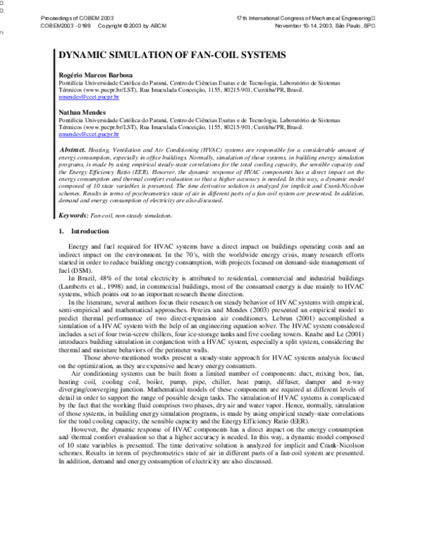 (PDF) Dynamic Simulation of Fan-Coil Systems