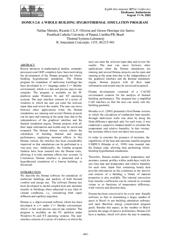 (PDF) Domus 2.0: a whole-building hygrothermal simulation program