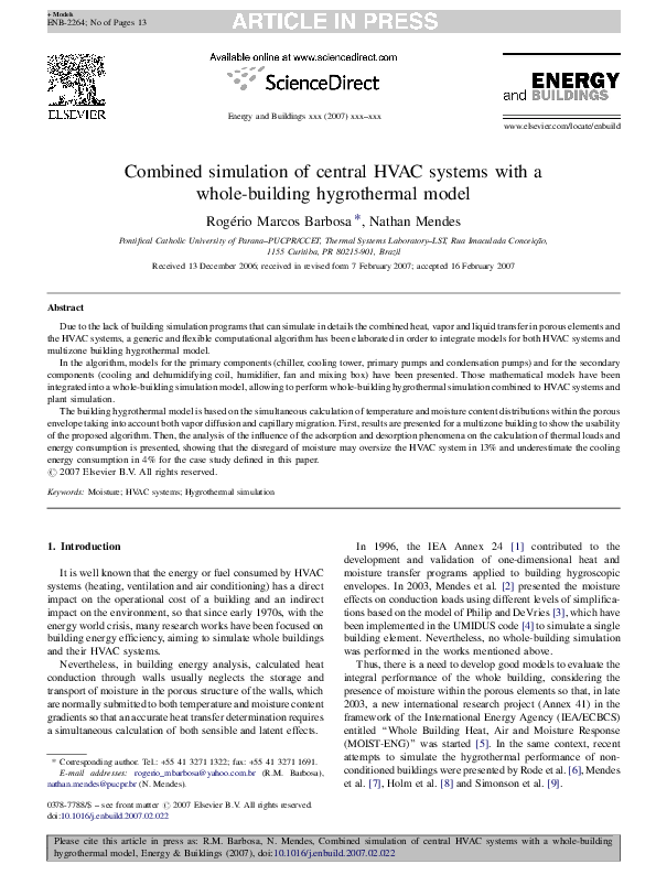 (PDF) Combined simulation of central HVAC systems with a whole-building hygrothermal model