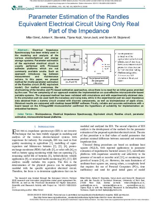 (PDF) Parameter Estimation of the Randles Equivalent Electrical Circuit Using Only Real Part of ...