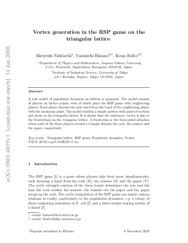 (PDF) Vortex generation in the RSP game on the triangular lattice