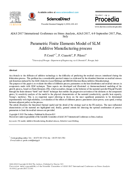 (PDF) Parametric Finite Elements Model of SLM Additive Manufacturing process