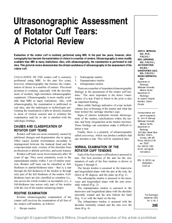 (PDF) Ultrasonographic Assessment of Rotator Cuff Tears: A Pictorial Review