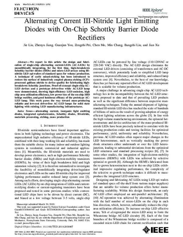 (PDF) Alternating Current III-Nitride Light-Emitting Diodes With On-Chip Schottky Barrier Diode ...