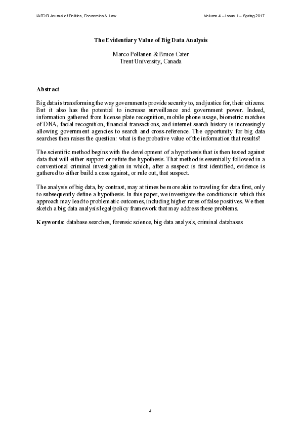 (PDF) The Evidentiary Value of Big Data Analysis