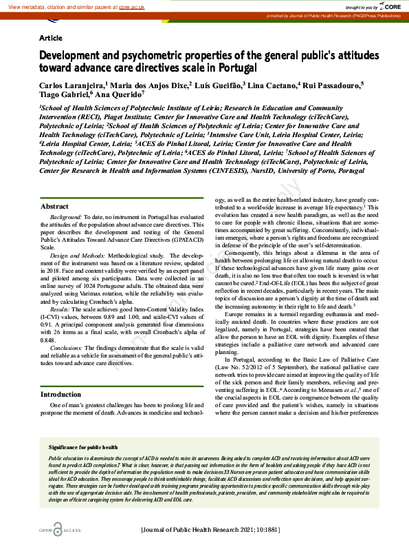 (PDF) Development and Psychometric Properties of the General Public's ...