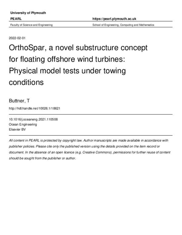 (PDF) OrthoSpar, a novel substructure concept for floating offshore ...
