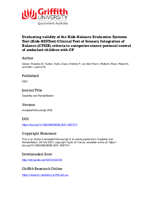 (PDF) Evaluating validity of the Kids-Balance Evaluation Systems Test ...