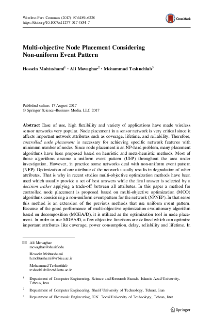 (PDF) Multi-objective Node Placement Considering Non-uniform Event Pattern