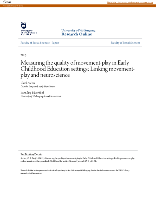 (PDF) Measuring the quality of movement-play in Early Childhood ...