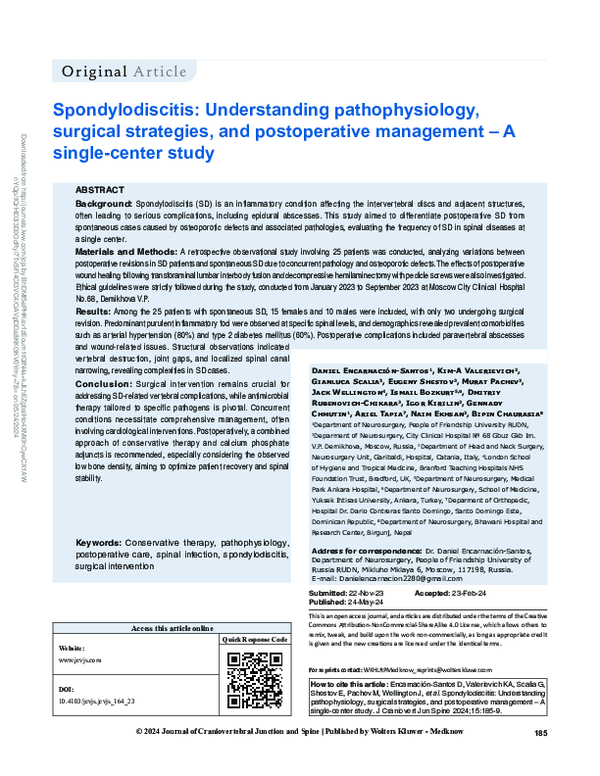 (PDF) Spondylodiscitis: Understanding pathophysiology, surgical ...