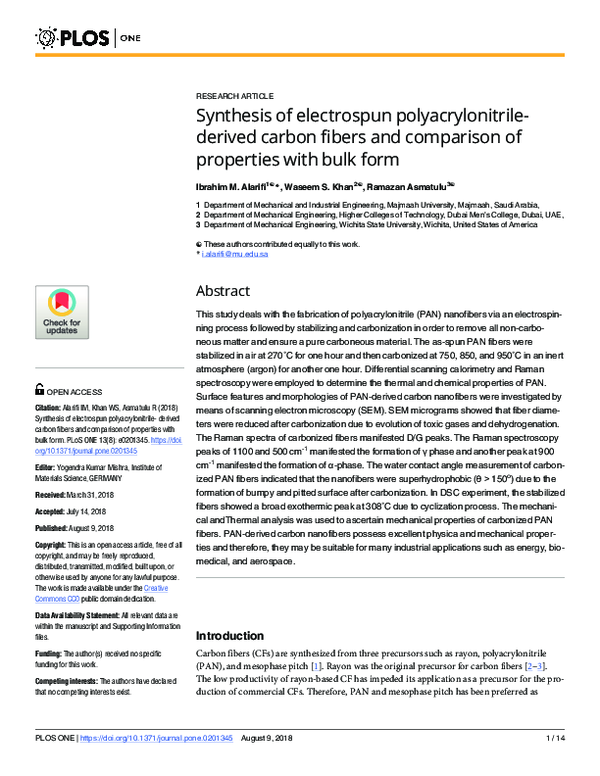 (PDF) Synthesis of electrospun polyacrylonitrile- derived carbon fibers and comparison of ...