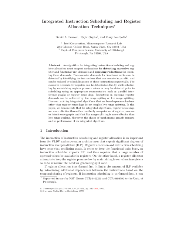 (PDF) Integrated Instruction Scheduling and Register Allocation Techniques