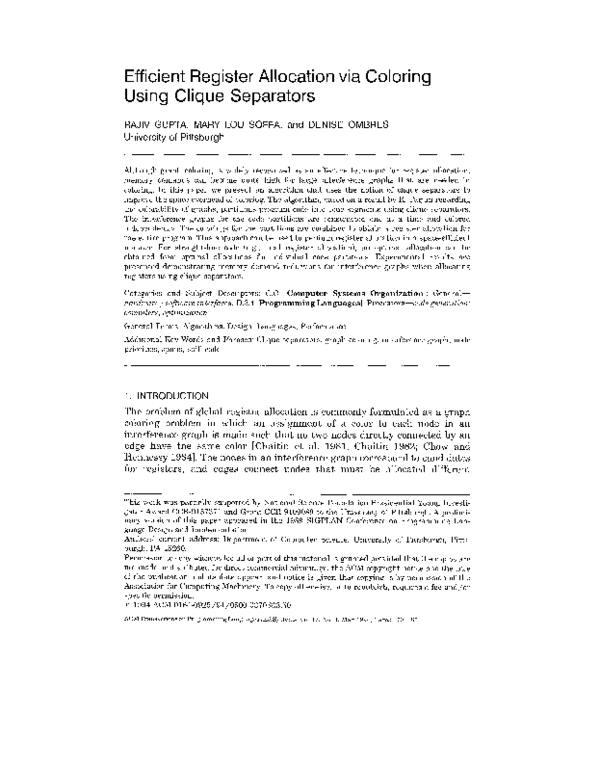 (PDF) Efficient register allocation via coloring using clique separators