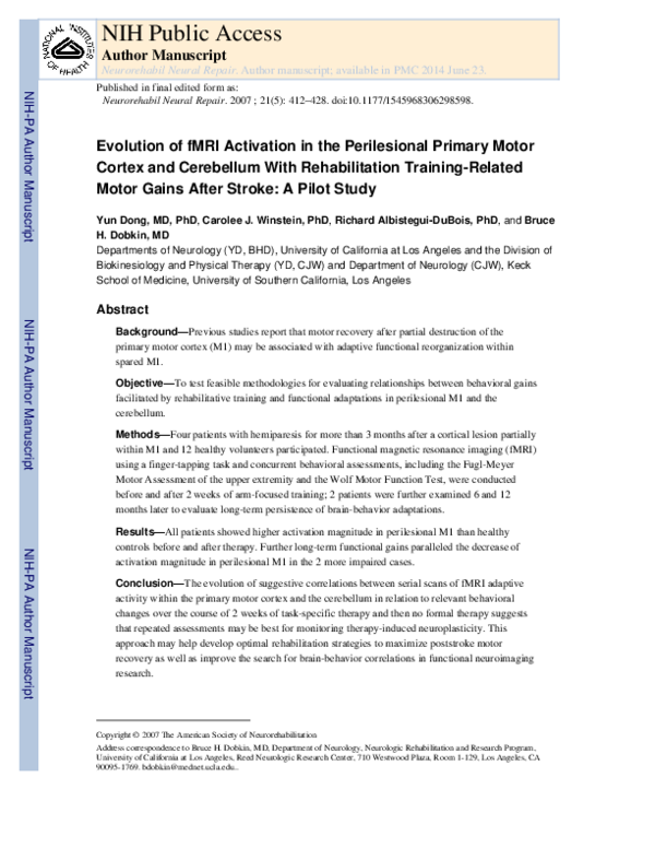 (PDF) Evolution of fMRI Activation in the Perilesional Primary Motor ...