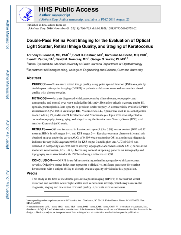 (PDF) Double-Pass Retina Point Imaging for the Evaluation of Optical ...