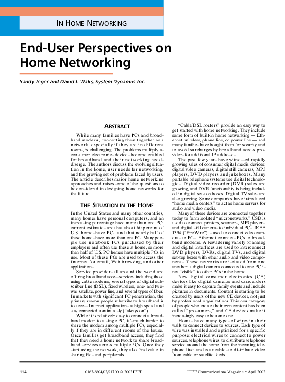 (PDF) End-user perspectives on home networking