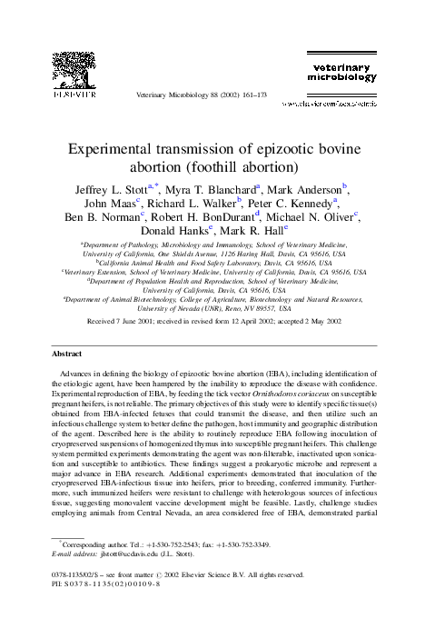 (PDF) Experimental transmission of epizootic bovine abortion (foothill ...