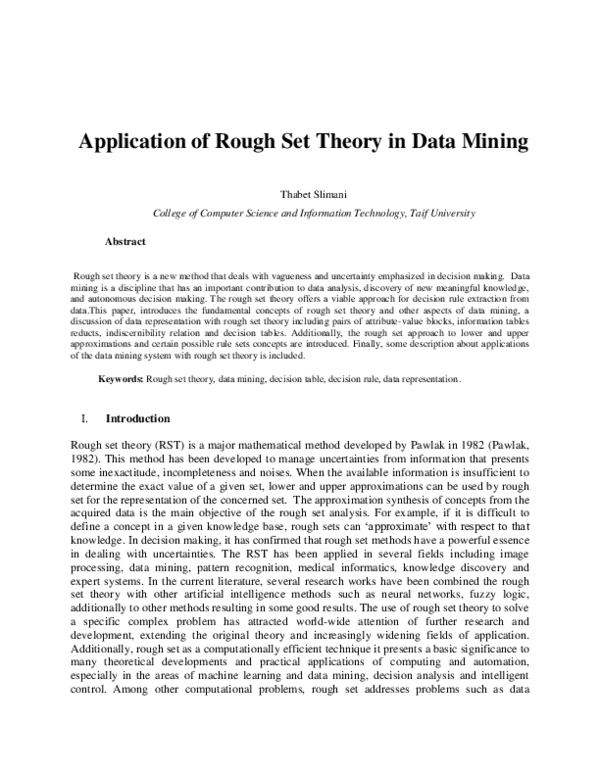 (PDF) Application of Rough Set Theory in Data Mining
