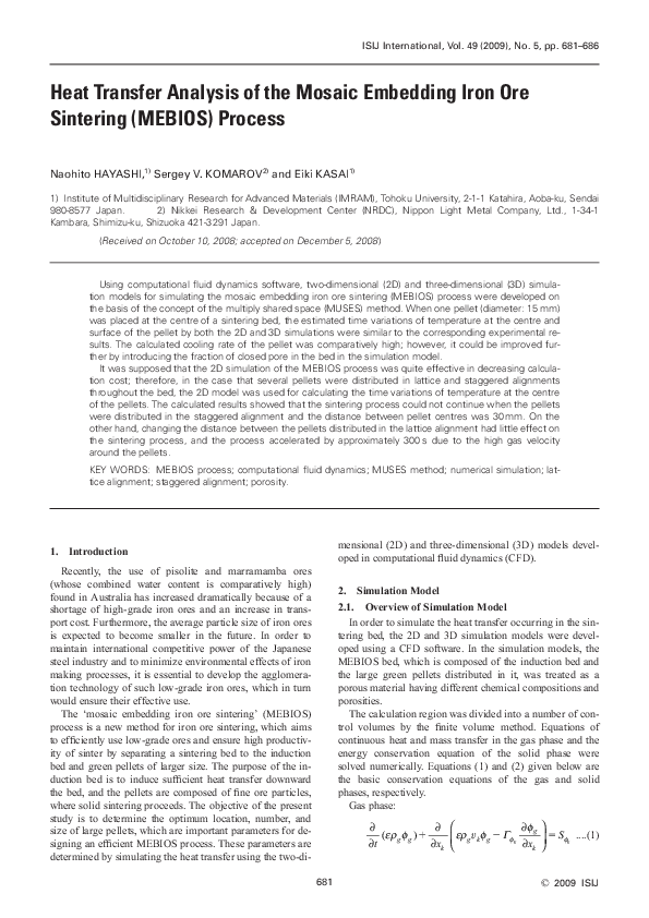 (PDF) Heat Transfer Analysis of the Mosaic Embedding Iron Ore Sintering (MEBIOS) Process