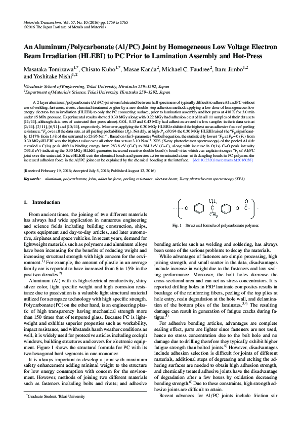 (PDF) An Aluminum/Polycarbonate (Al/PC) Joint by Homogeneous Low ...