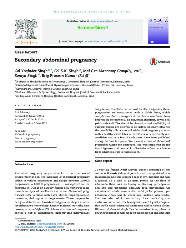 (PDF) Secondary abdominal pregnancy | Somya Singh - Academia.edu
