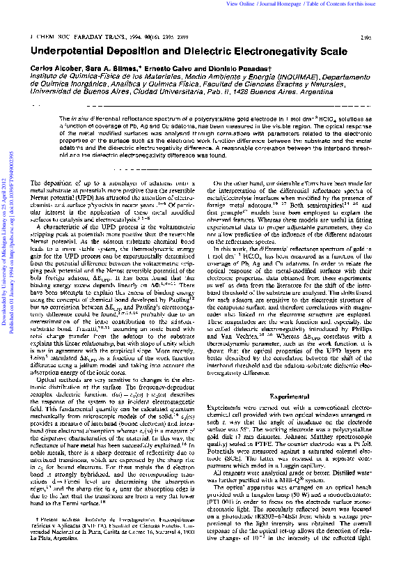 (PDF) Underpotential deposition and dielectric electronegativity scale