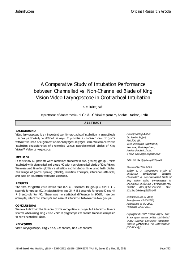 (PDF) A Comparative Study of Intubation Performance between Channelled ...
