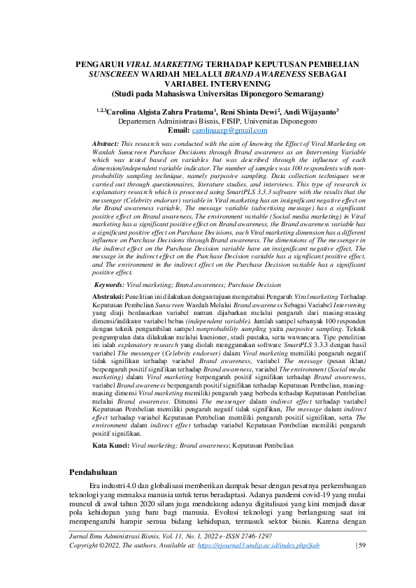 (PDF) Pengaruh Viral Marketing terhadap Keputusan Pembelian Sunscreen Wardah melalui Brand ...