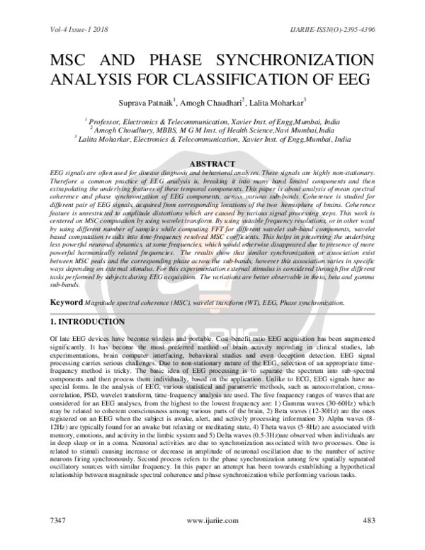 (PDF) MSC and Phase Synchronization Analysis for Classification of Eeg