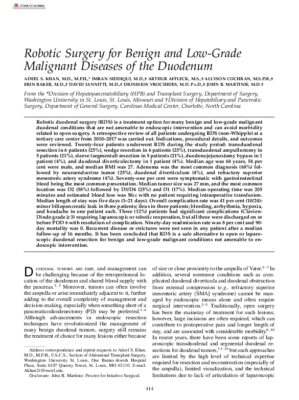 (PDF) Robotic Surgery for Benign and Low-Grade Malignant Diseases of ...