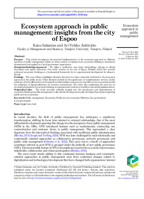 (PDF) Ecosystem approach in public management: insights from the city ...