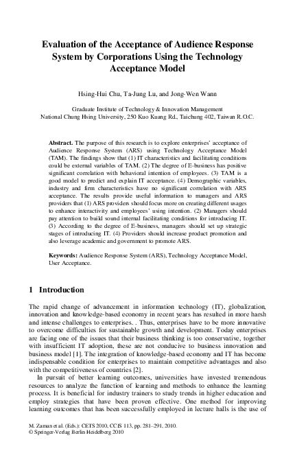 (PDF) Evaluation of the Acceptance of Audience Response System by Corporations Using the ...