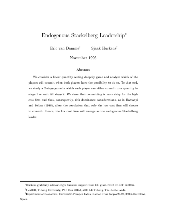 (PDF) Endogenous Stackelberg Leadership