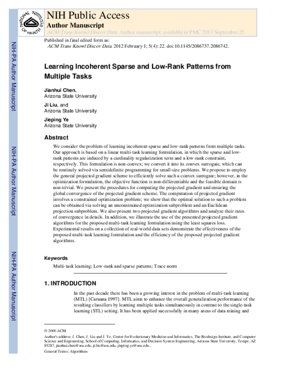 (PDF) Learning Incoherent Sparse and Low-Rank Patterns from Multiple Tasks
