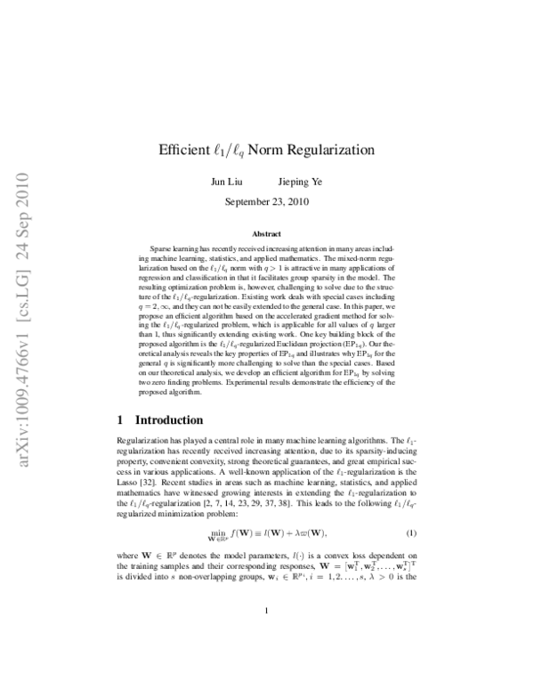 (PDF) Efficient l1/lq norm regularization