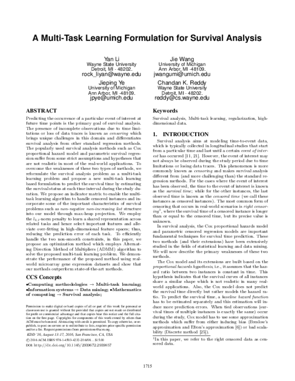 (PDF) A Multi-Task Learning Formulation for Survival Analysis