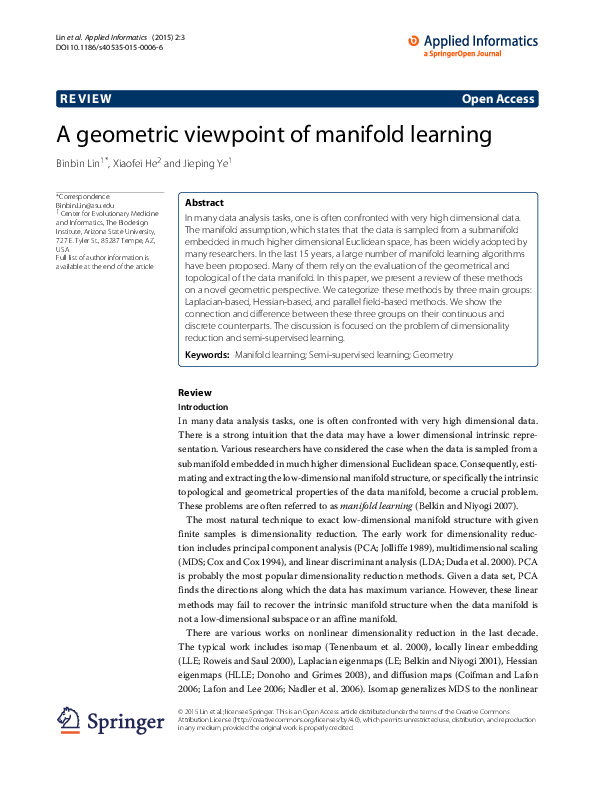 (PDF) A geometric viewpoint of manifold learning
