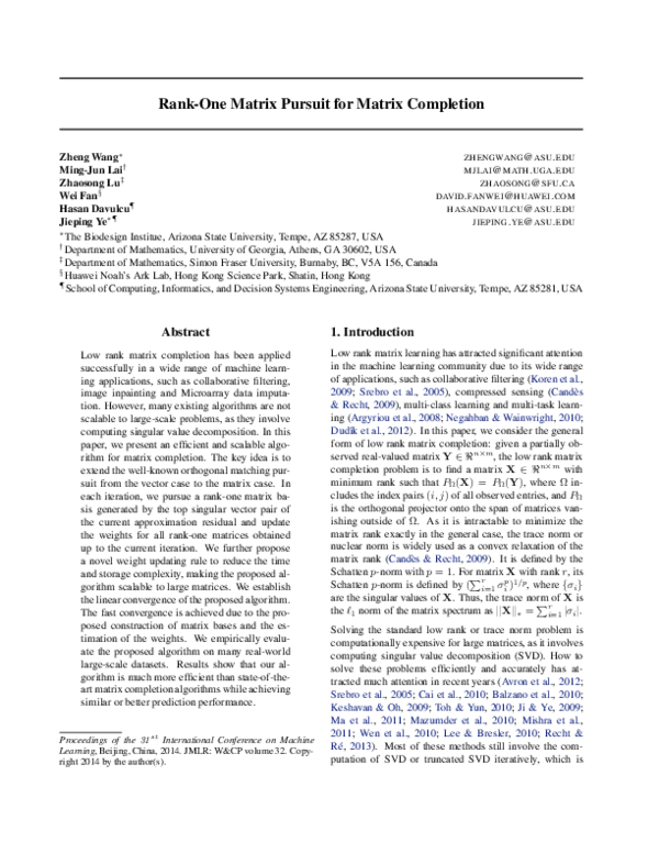 (PDF) Rank-One Matrix Pursuit for Matrix Completion