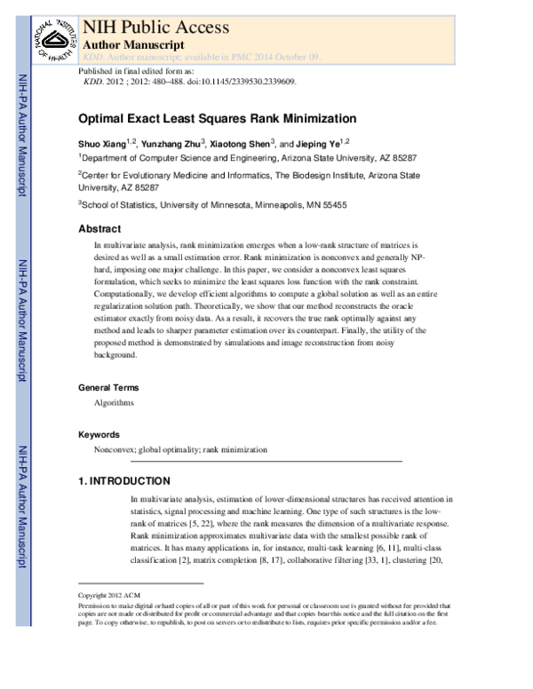 (PDF) Optimal exact least squares rank minimization
