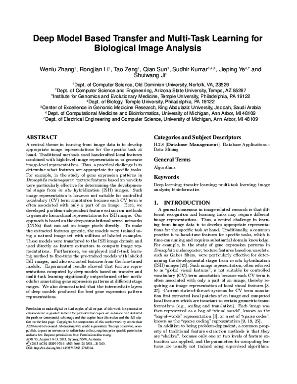 (PDF) Deep Model Based Transfer and Multi-Task Learning for Biological Image Analysis | Jieping ...