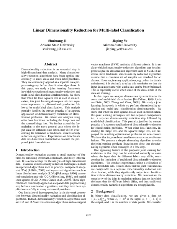(PDF) Linear dimensionality reduction for multi-label classification