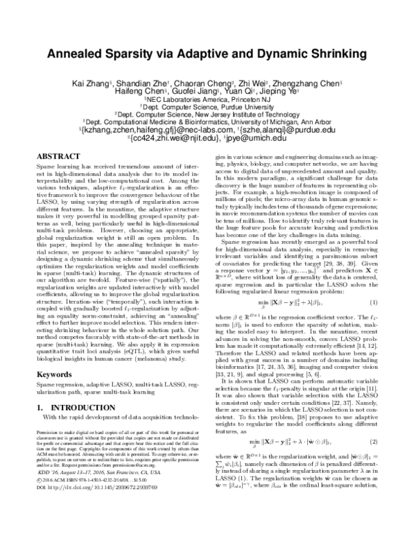 (PDF) Annealed Sparsity via Adaptive and Dynamic Shrinking