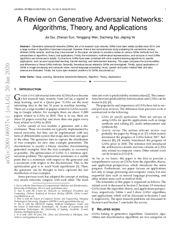 Pdf A Review On Generative Adversarial Networks Algorithms Theory And Applications