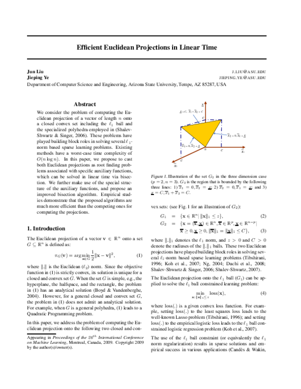 (PDF) Efficient Euclidean projections in linear time